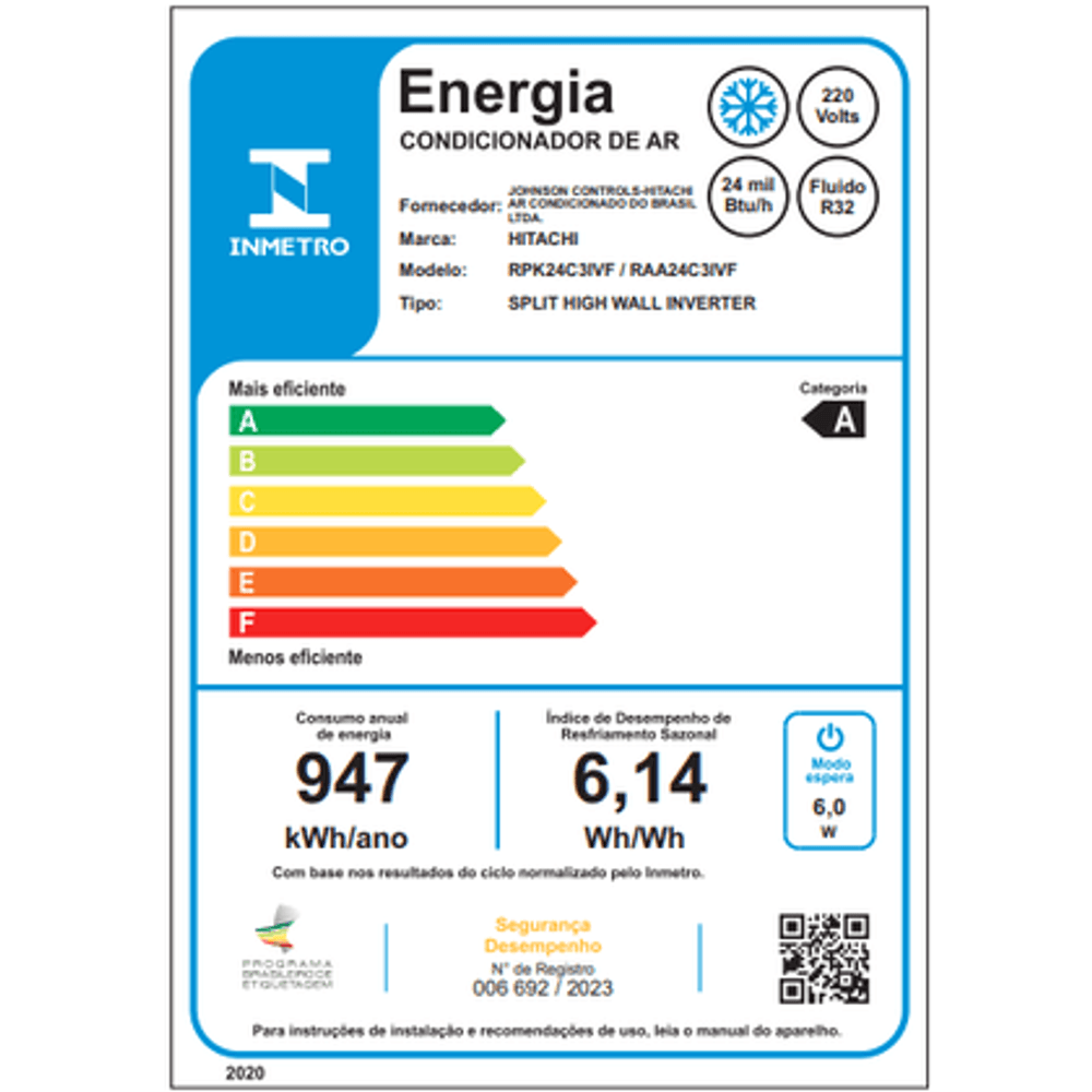 Ar Condicionado Split Hi Wall Inverter Hitachi AirHome 24.000 Btus Frio ...