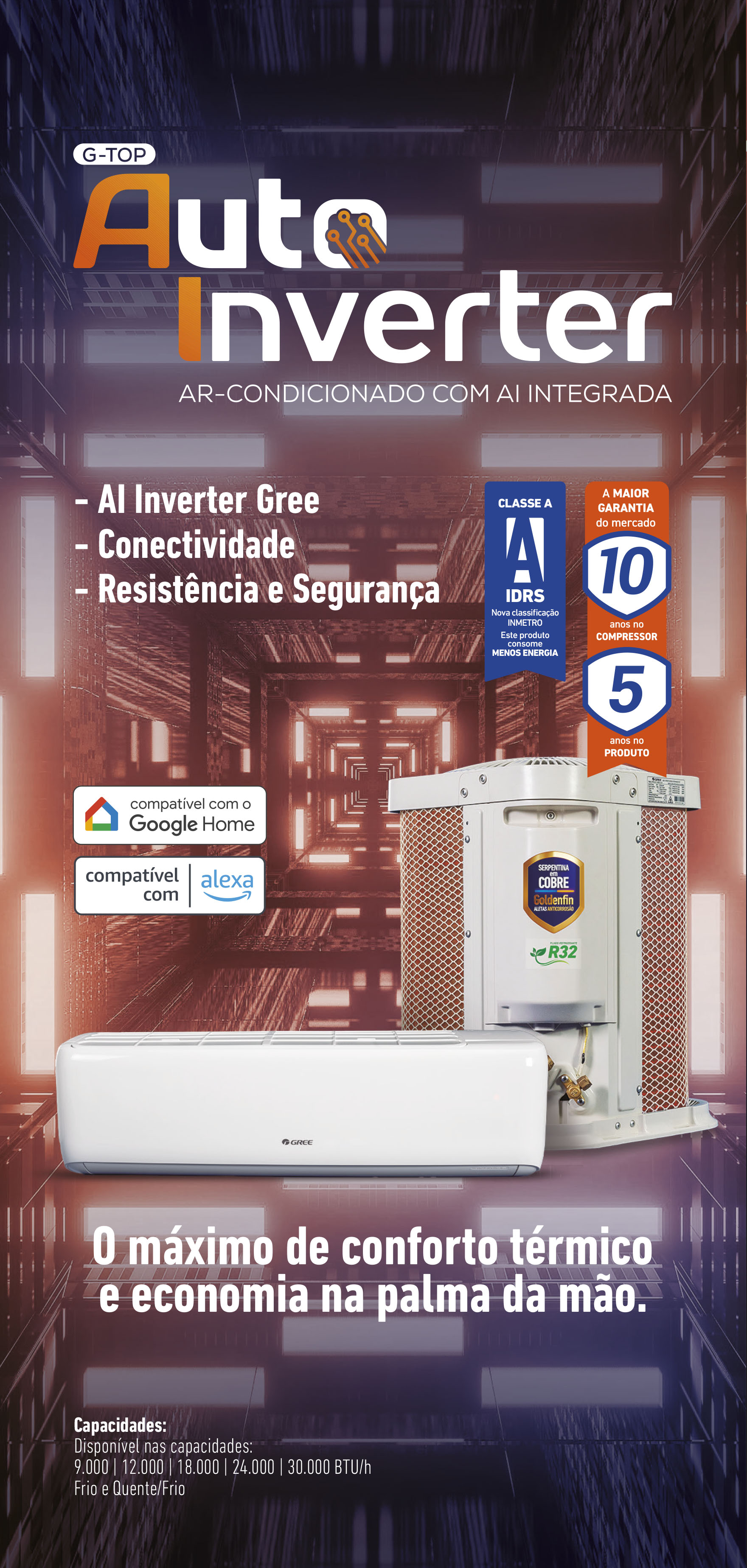 Ar Condicionado Split Hi Wall Gree G-top Auto Inverter 30.000 Btus Frio ...